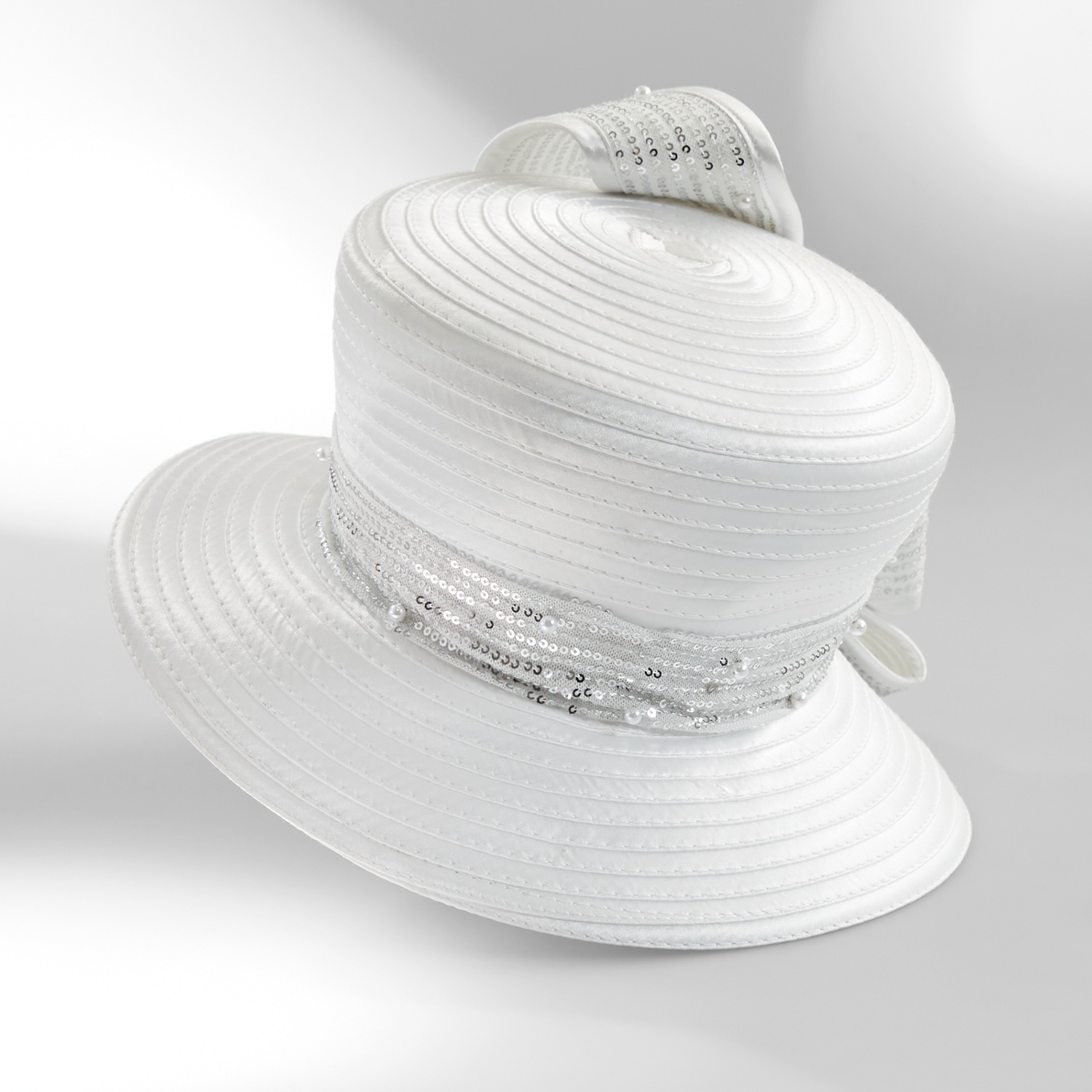 Amerie Women's Dress Hat – Sequin & Faux Pearl Bow with Rhinestone Brooch | ASHRO