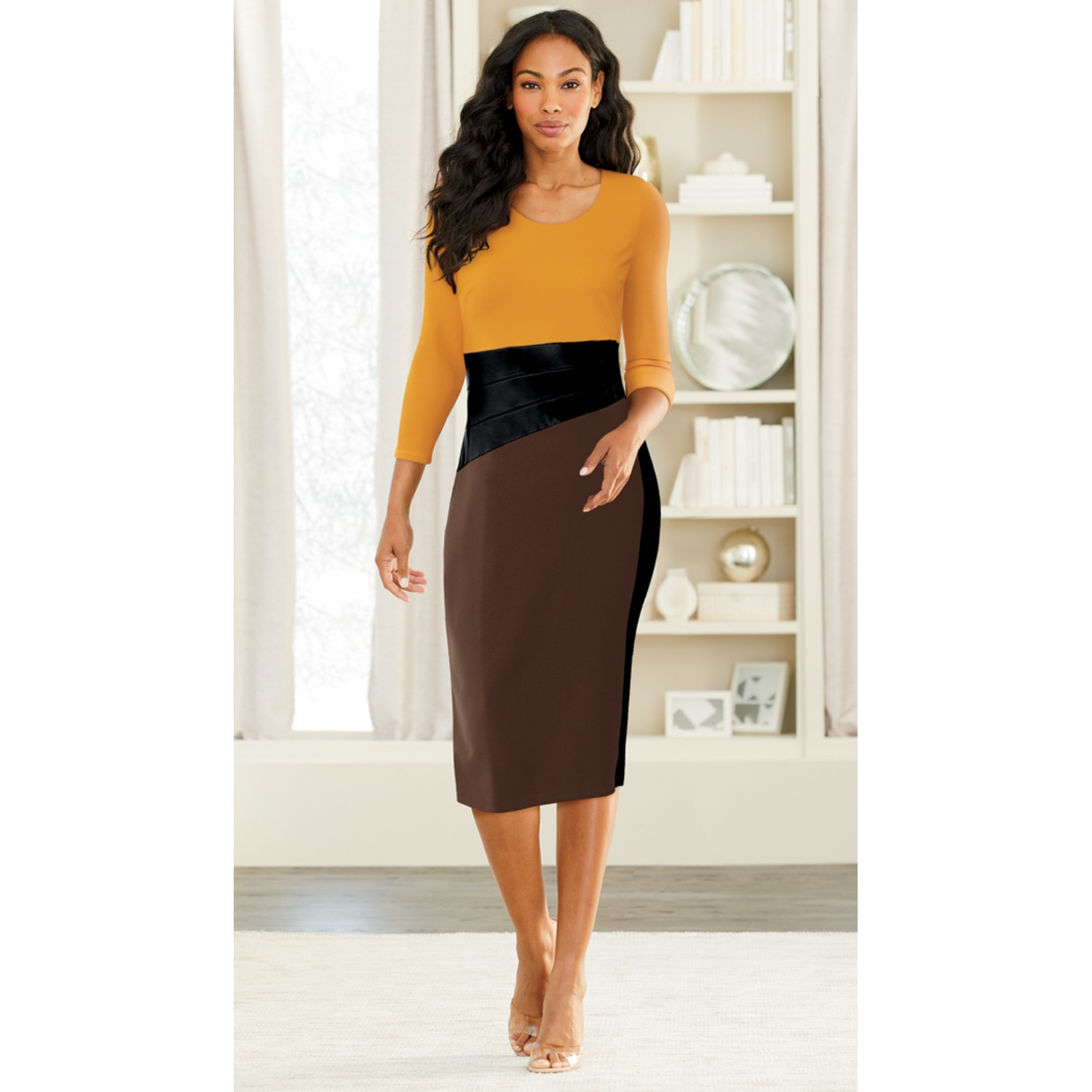 Eva Faux-Leather Colorblock Dress | ASHRO