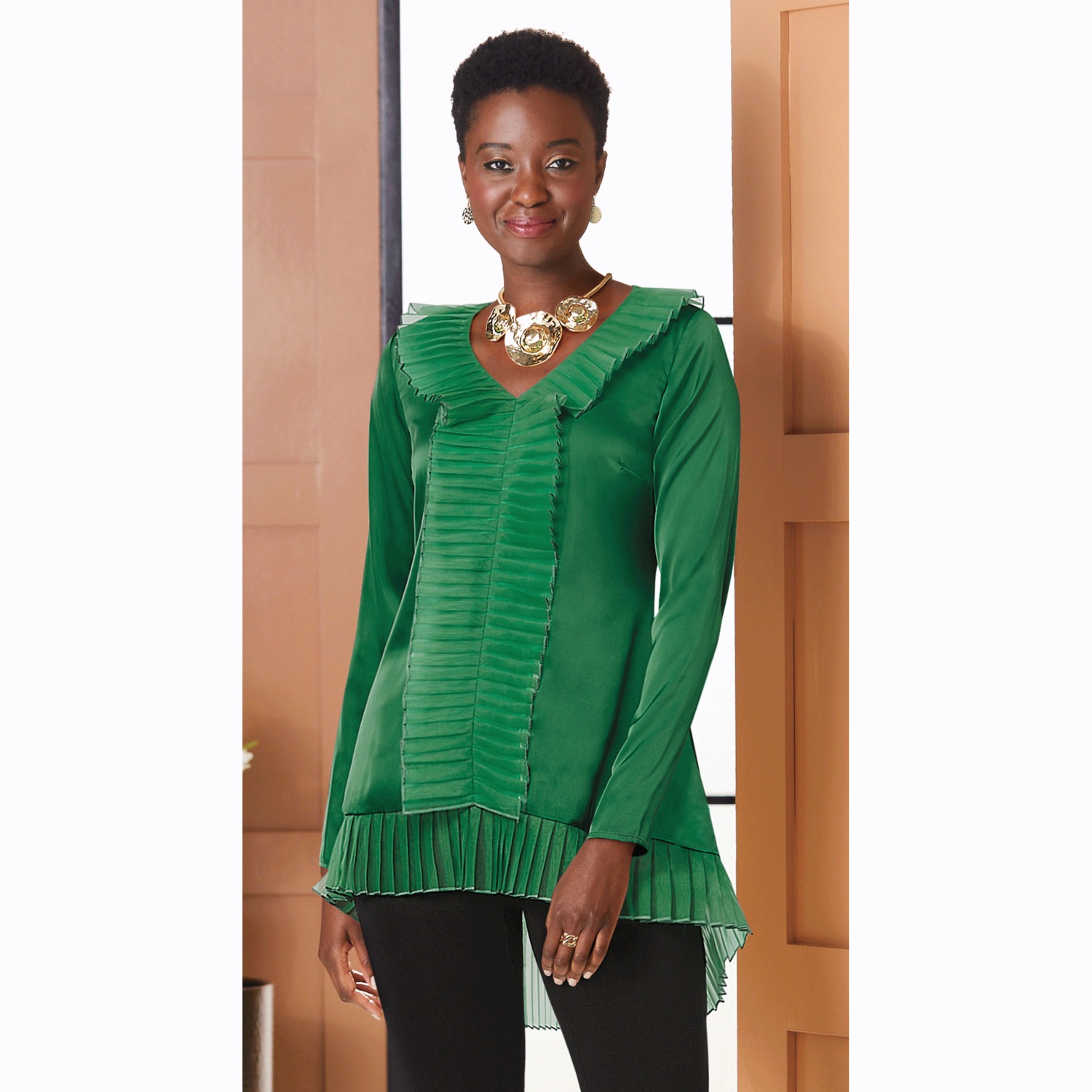 Libbie Satin Pleated Tunic | ASHRO