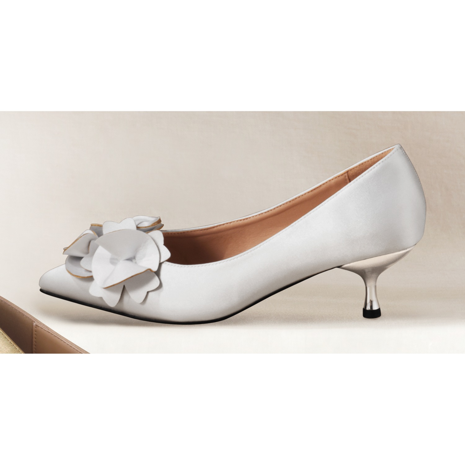 Amanda D’laurie Ruffle Kitten Heel for Women in Satin with 2” Dual ...