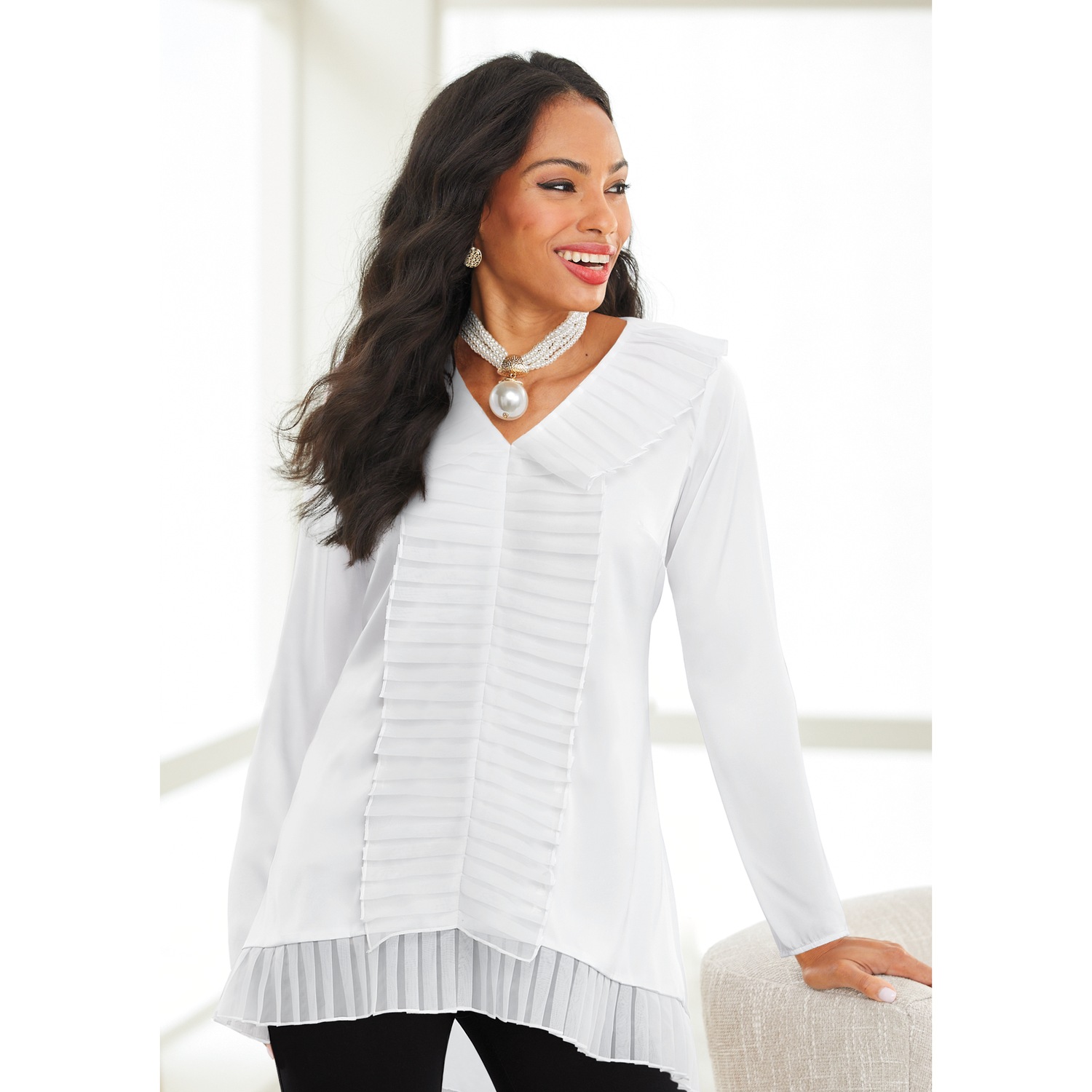 Libbie Satin Pleated Tunic | ASHRO