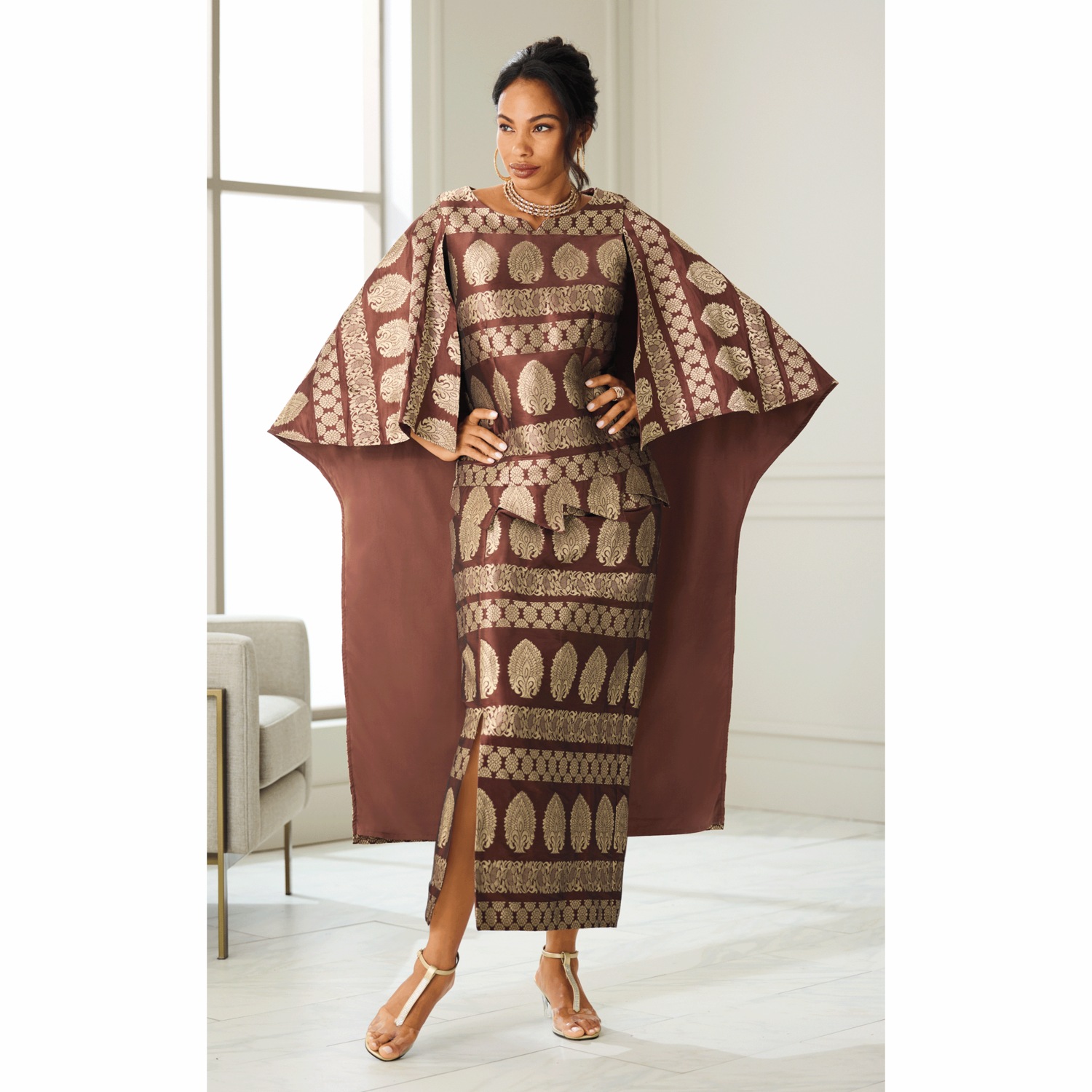 Chioma Elegant 2-Piece Metallic Jacquard Women's Skirt Set | ASHRO