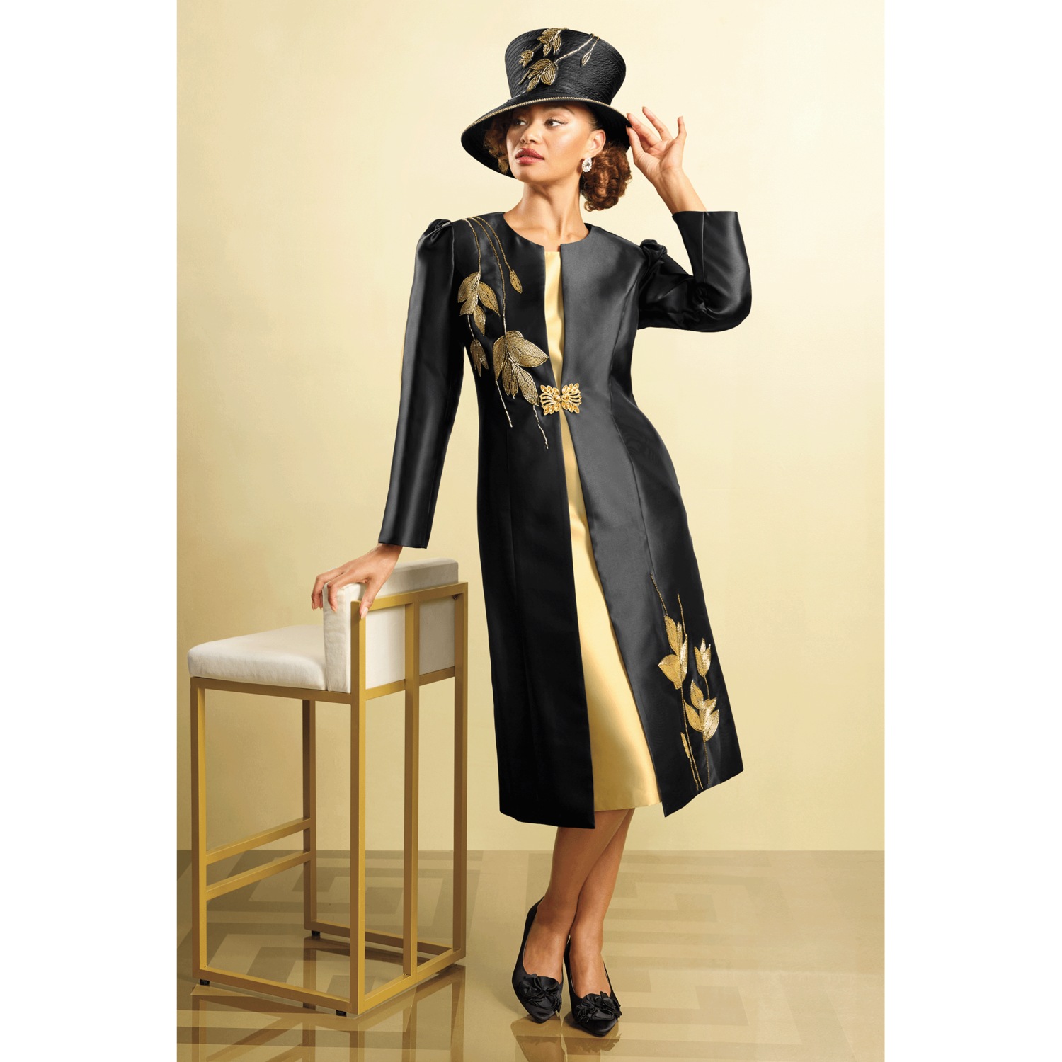 Placed Beaded Flower Jacket Dress & Camille Hat | ASHRO