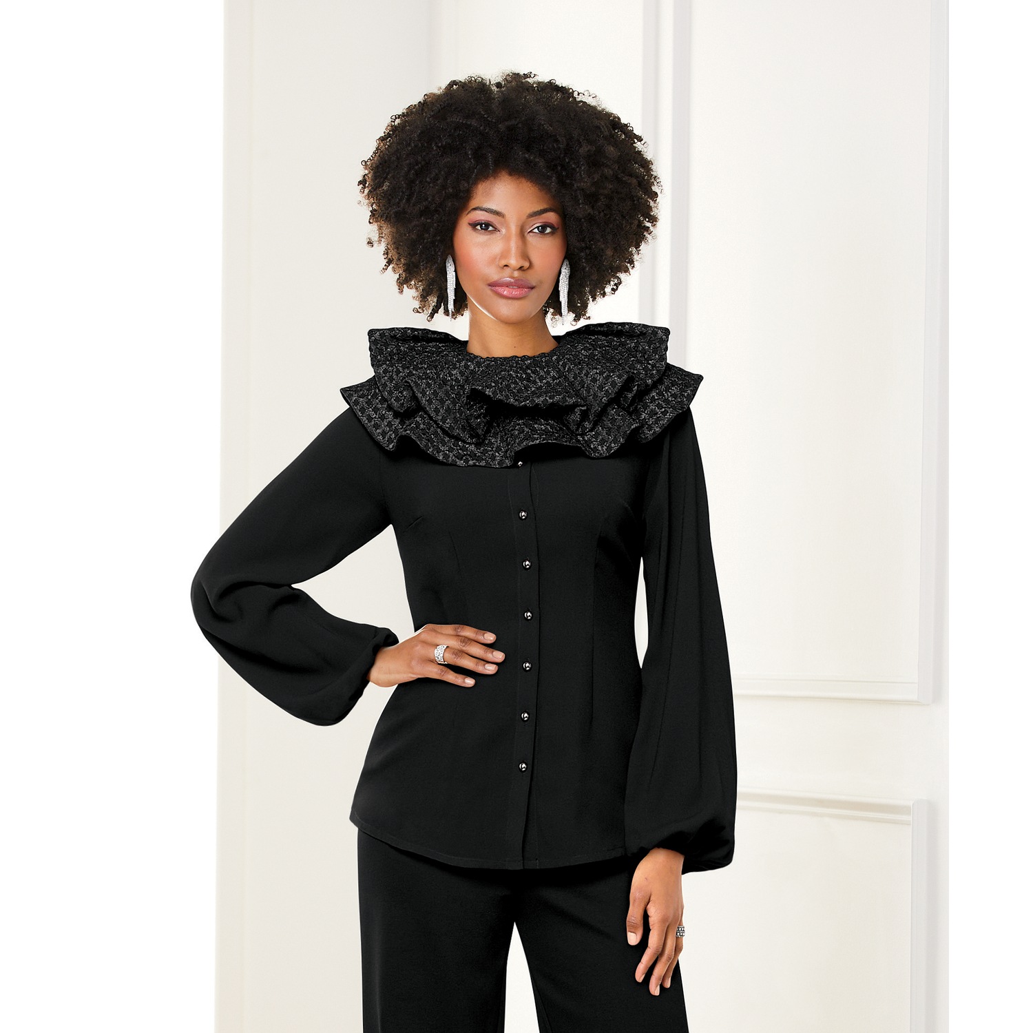 Rashida Removable Ruffle-Collar Blouse | ASHRO