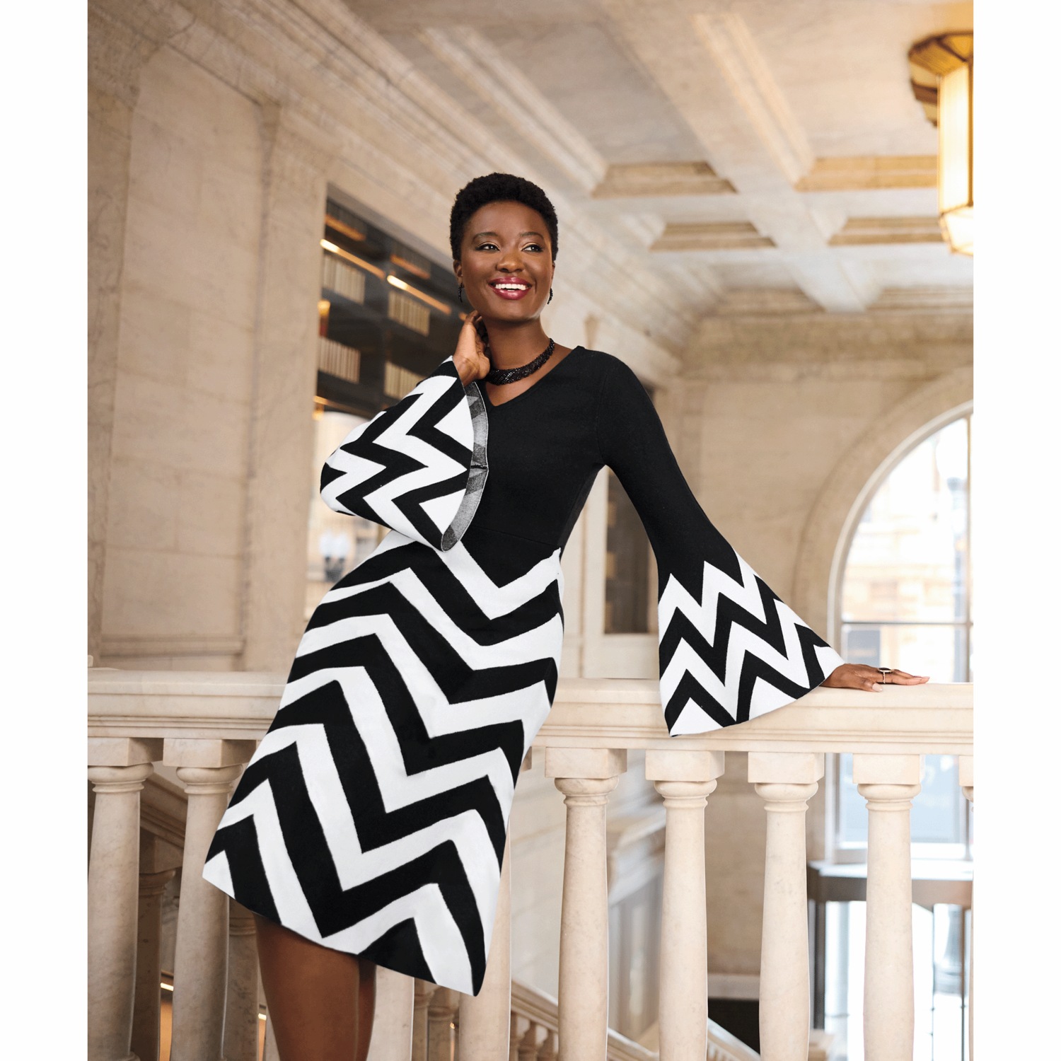 Chevron A-Line Sweater Dress | ASHRO