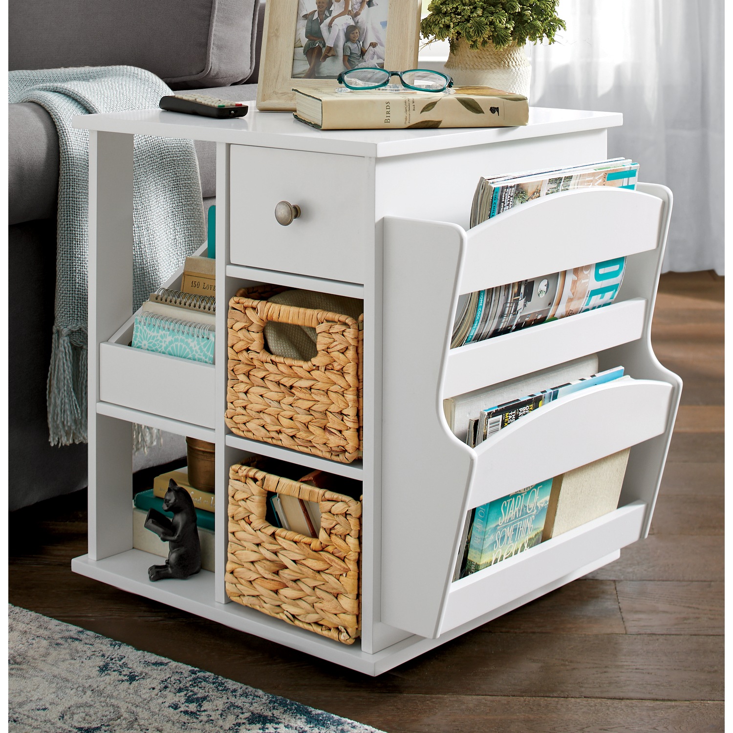 Rotating side table with storage store