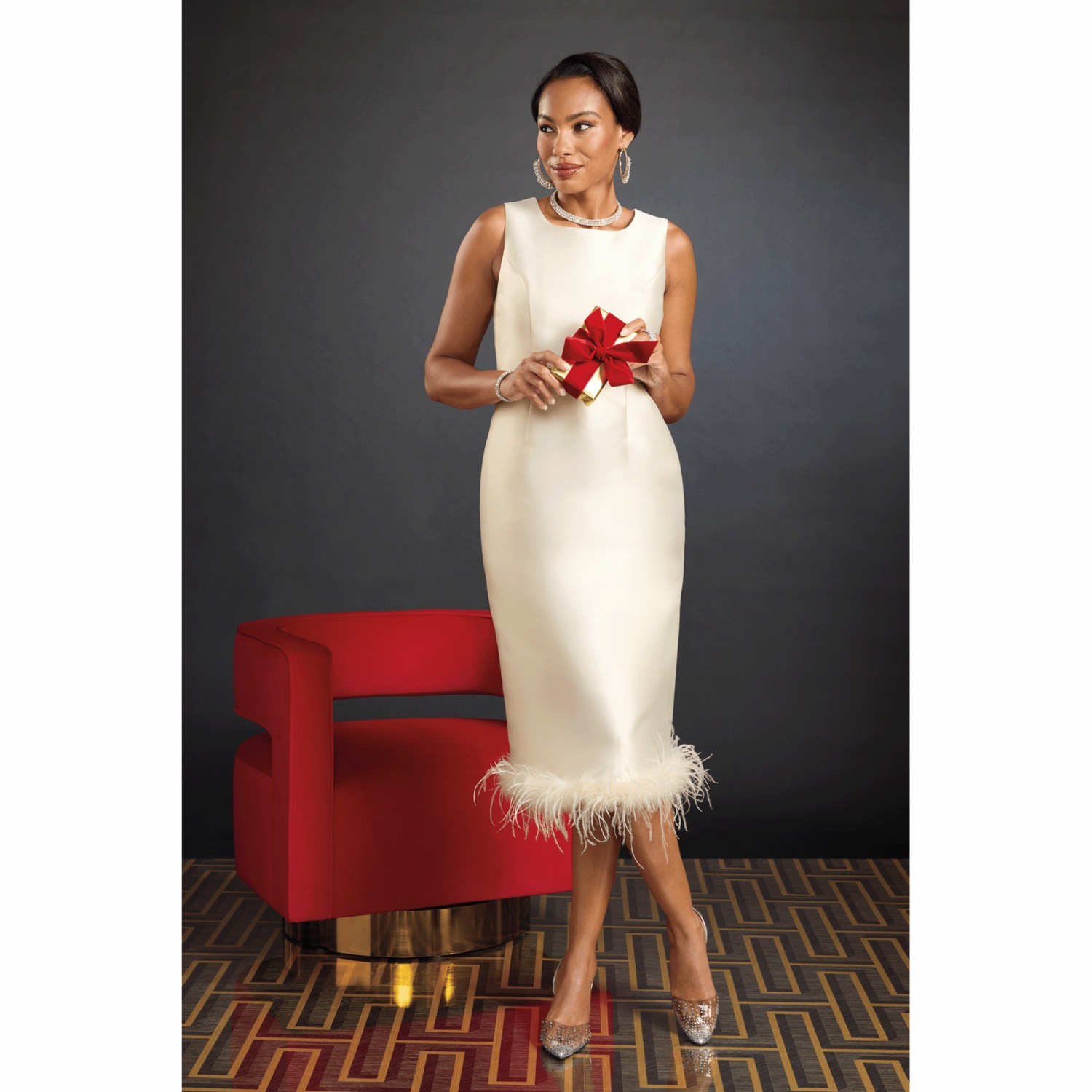 Ethna Faux-Feather Trim Jacket Dress | ASHRO