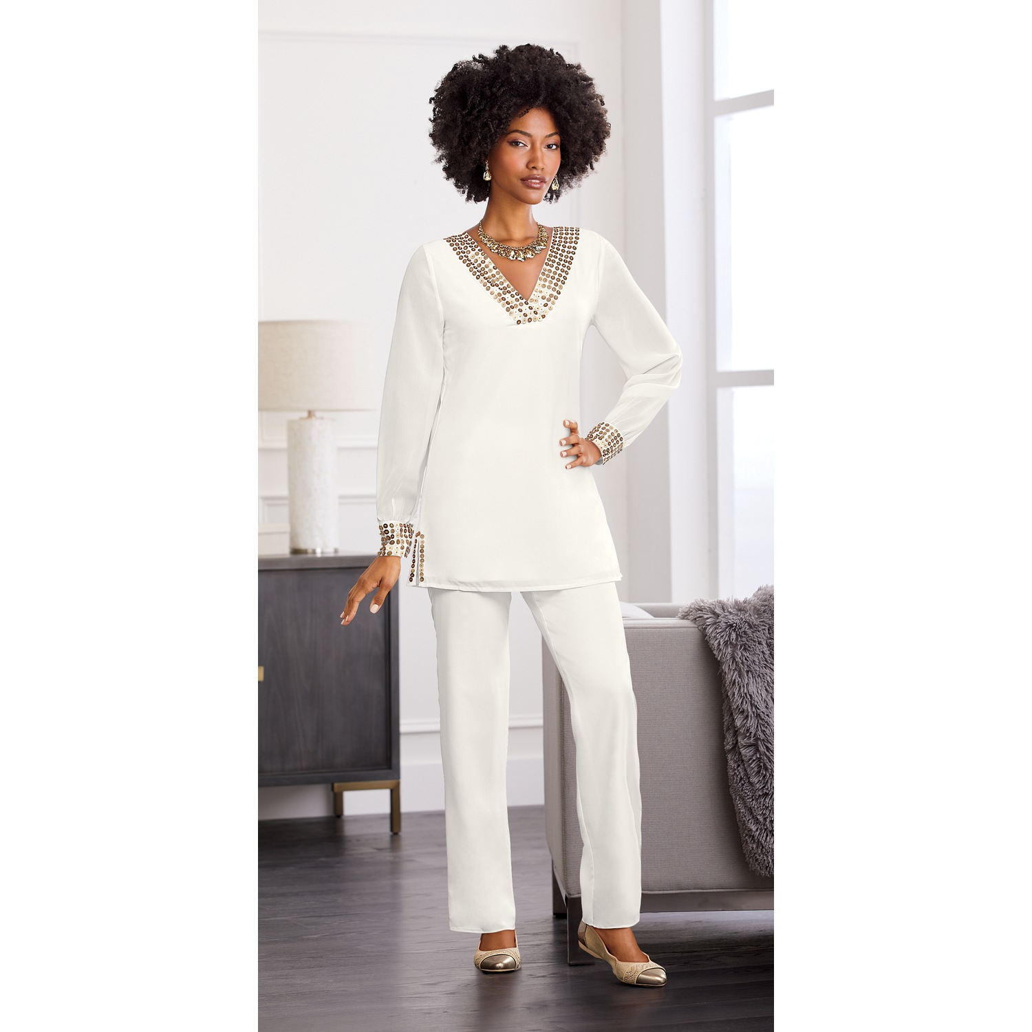 Cherelynne Sequin-Trim Pant Set | ASHRO