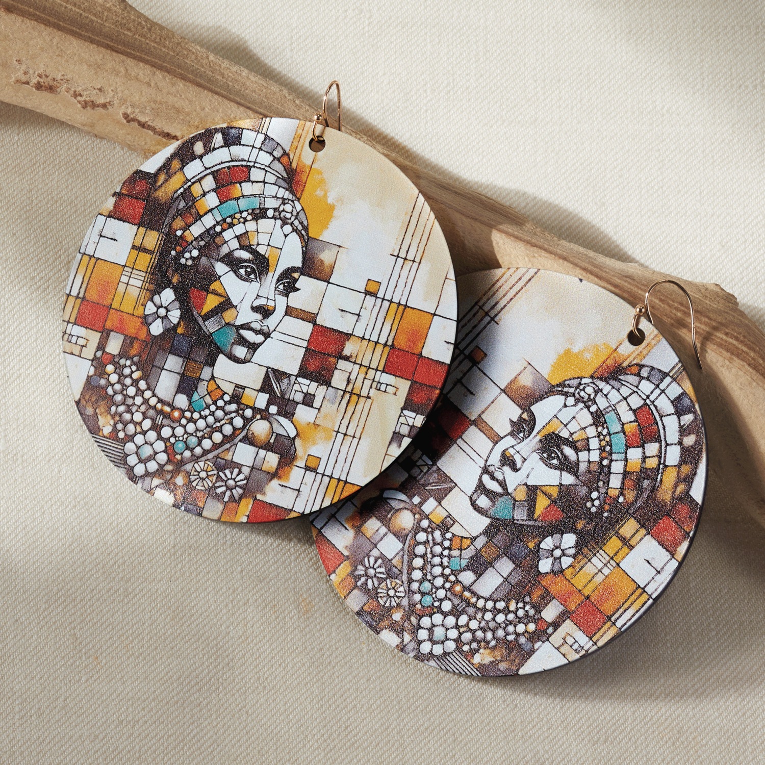 Serwa Short Caftan and Art Image Earrings | ASHRO