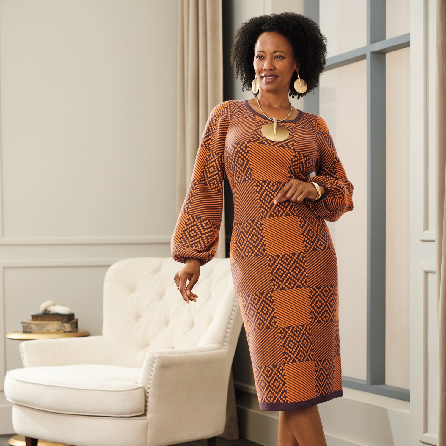 Shontay Square Pattern Sweater Dress | ASHRO