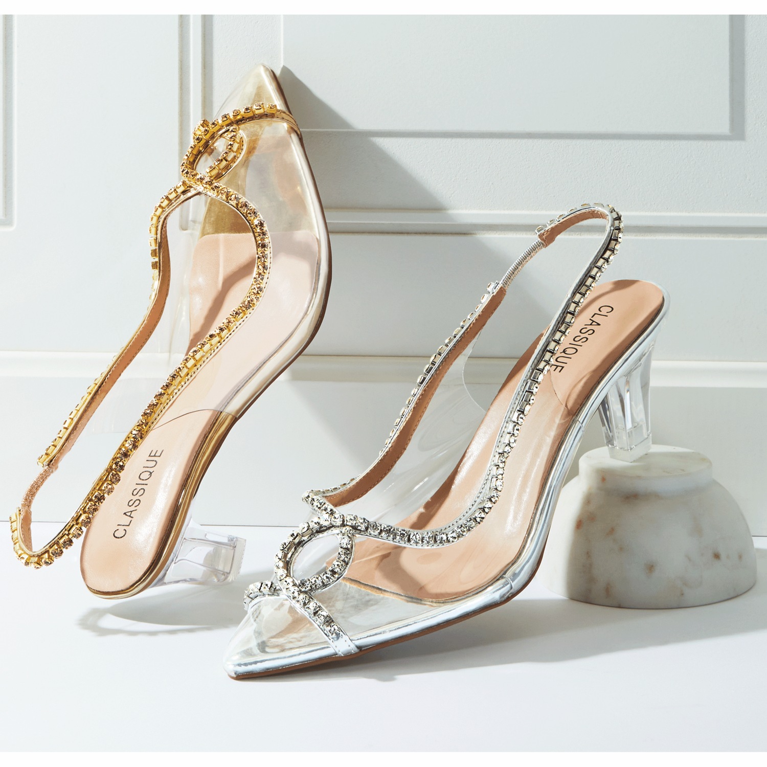 Classique Rhinestone Clear Lucite Pump for Women with Slingback Styling ...