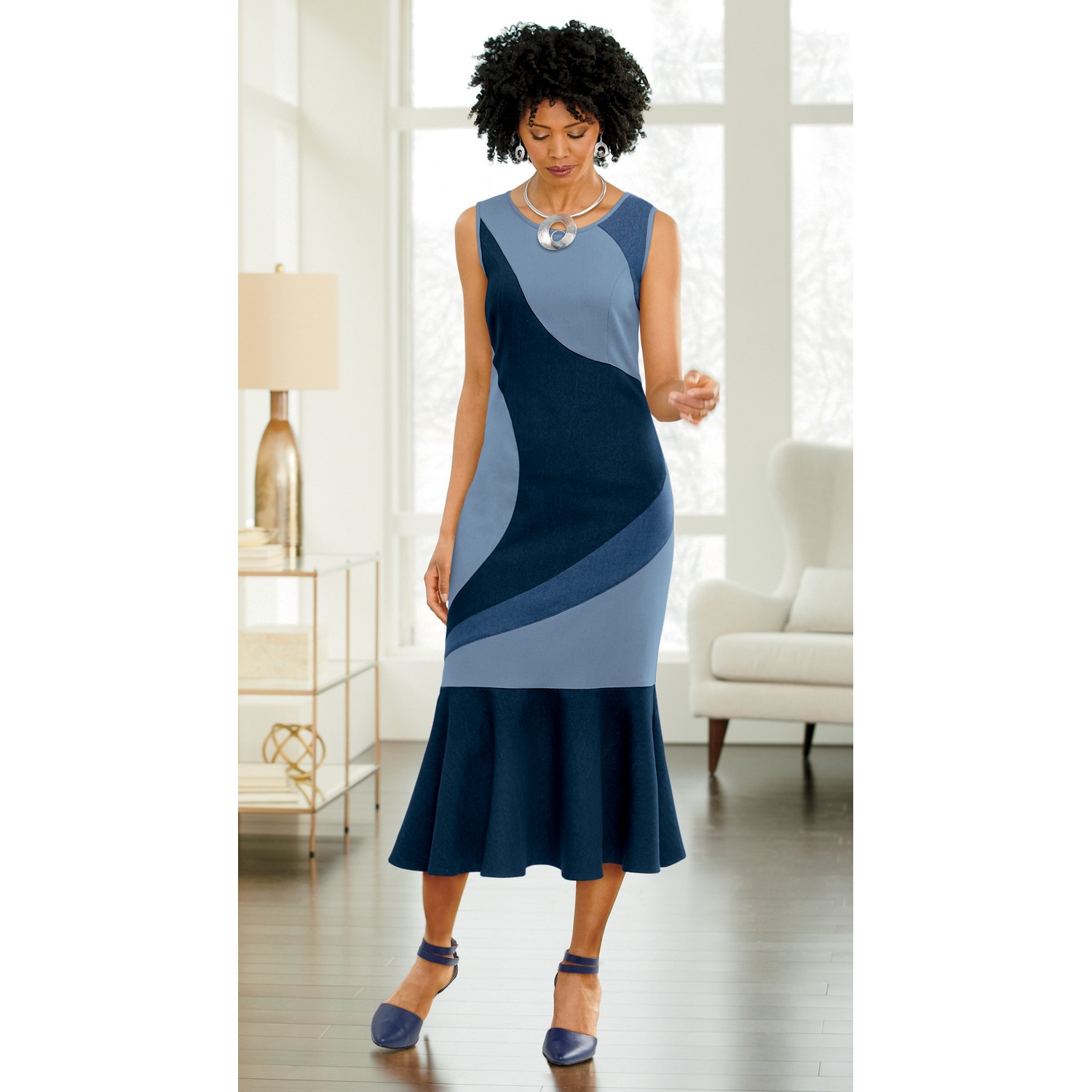 Kendis Colorblock Denim Jacket Dress | ASHRO