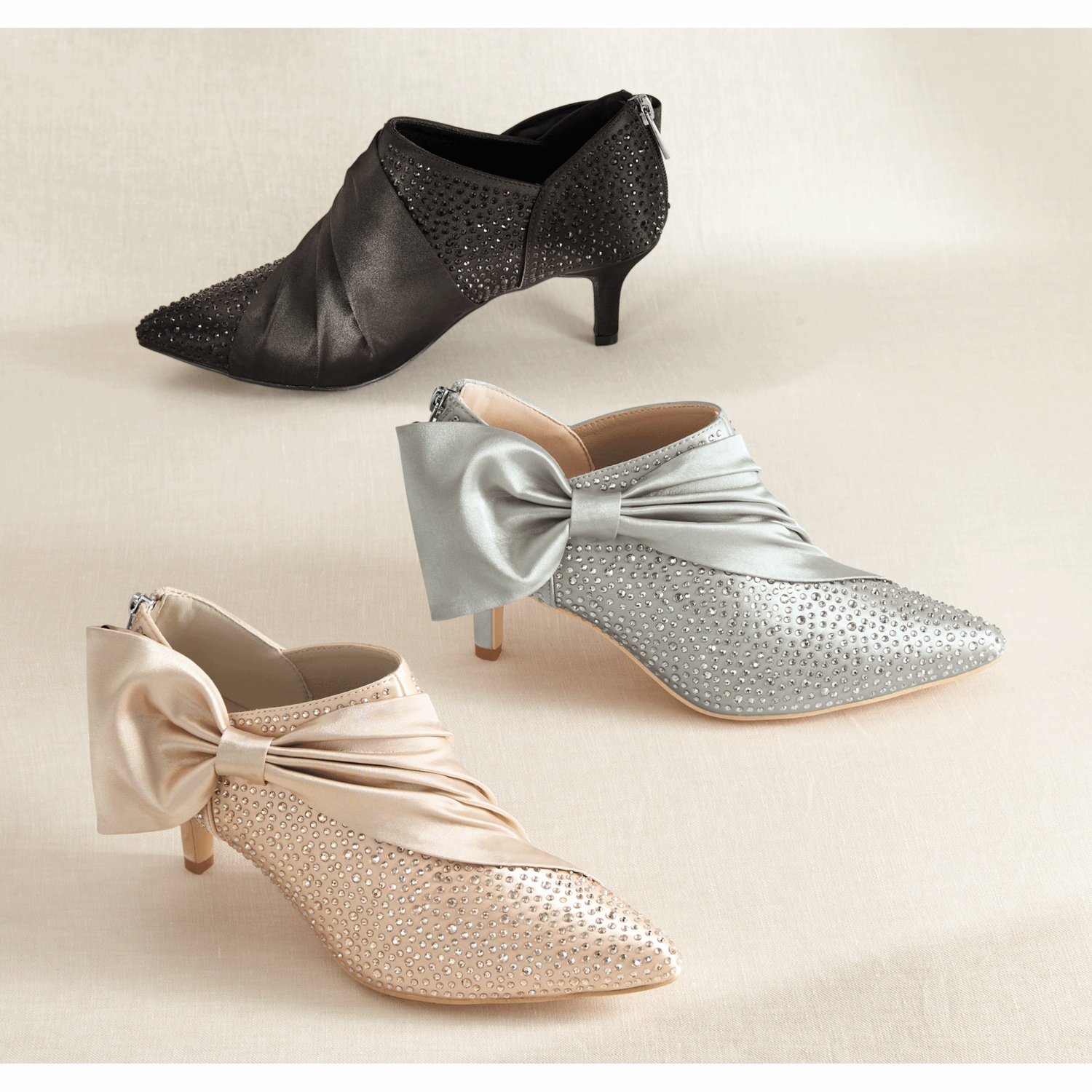 Rhinestone Satin Bow Shootie for Women with Memory Foam and 2.25" Heel ...