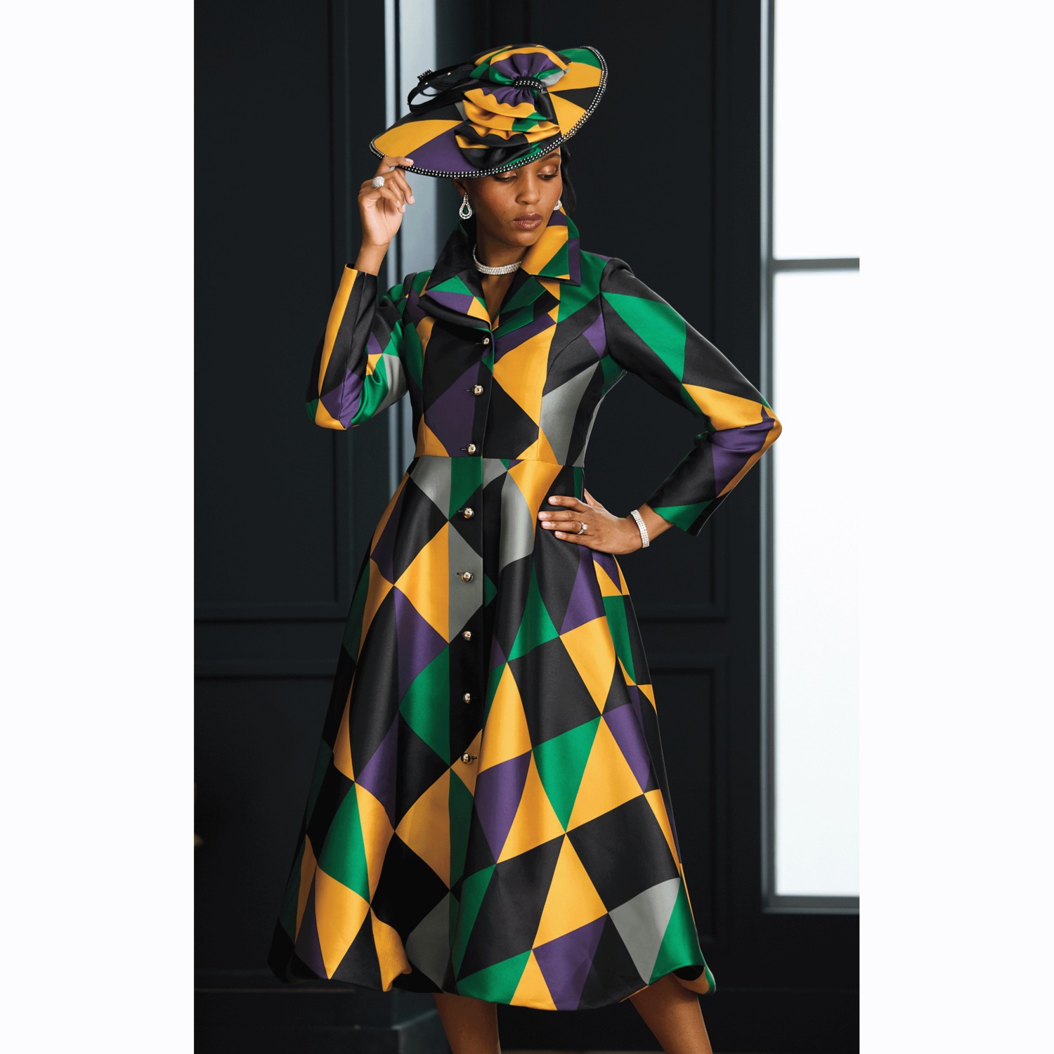 Quanda Double Collar Fit-and-Flare Dress | ASHRO