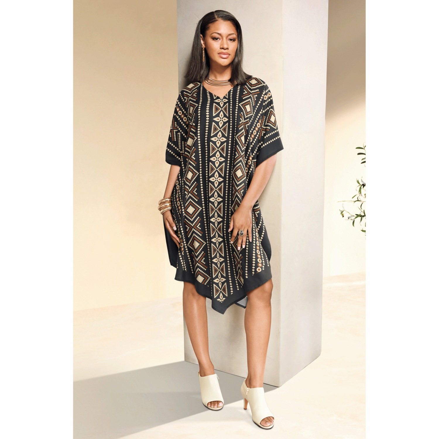 Amari Women’s Caftan with V-Neckline and Asymmetrical Hankie Hem | ASHRO