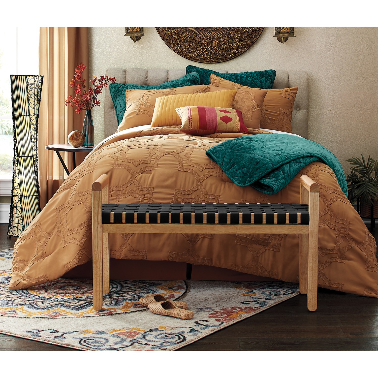 Amirah Jacquard 7-Piece Bedding Set, Panel Pair and Valance | ASHRO