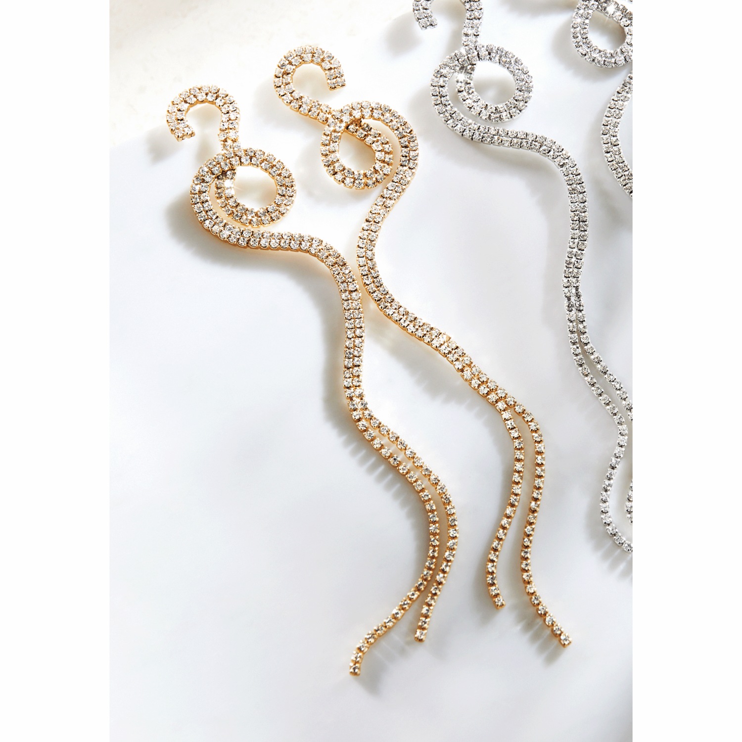 Shoulder-Length Crystal Swirl Earrings | ASHRO