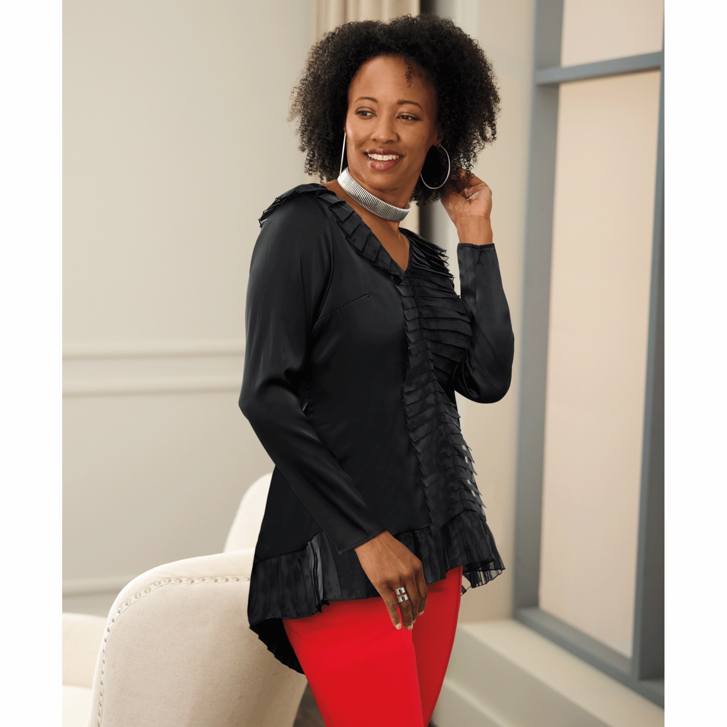 Libbie Satin Pleated Tunic | ASHRO