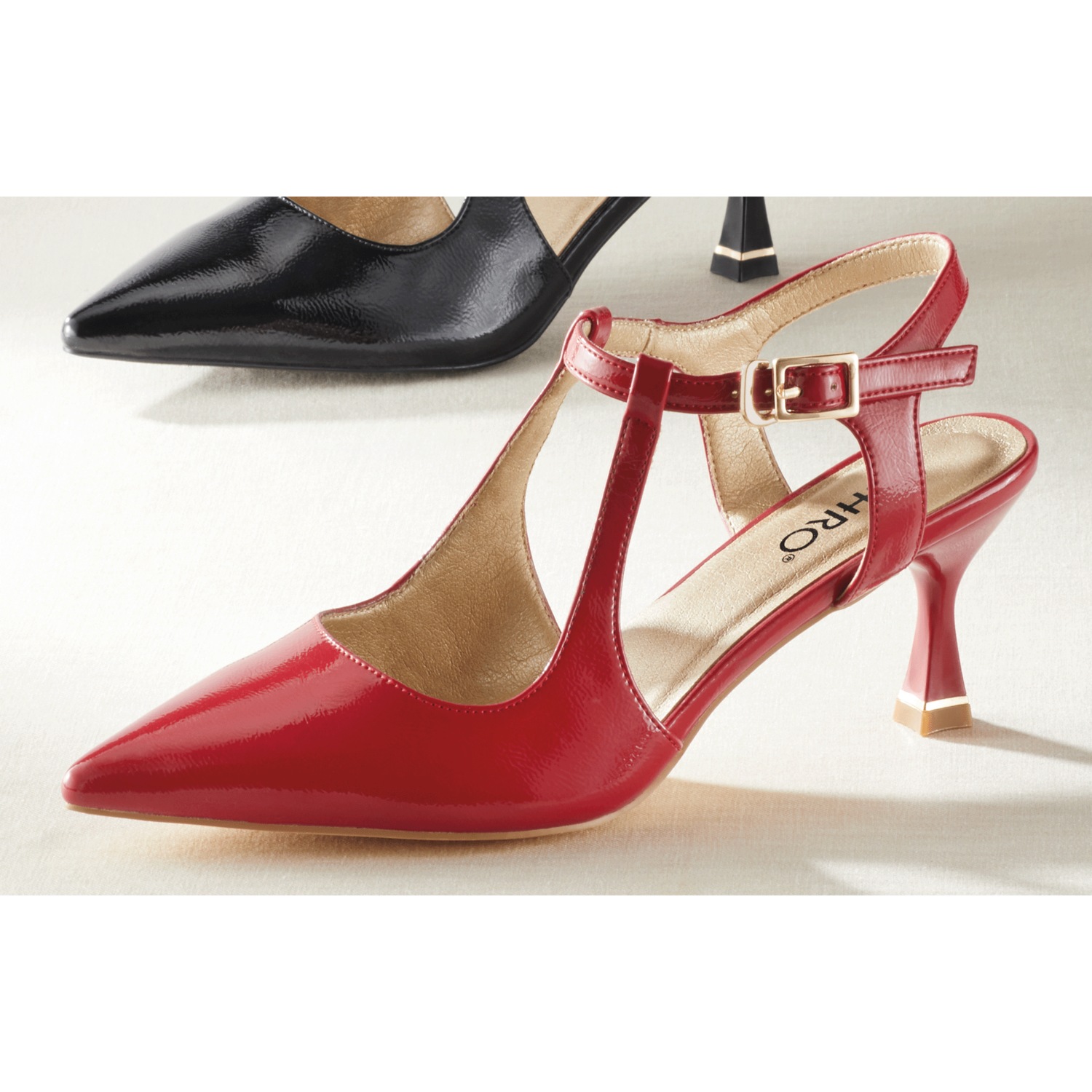 Double T-Strap Pump for Women in Faux-Patent Leather with Vintage ...
