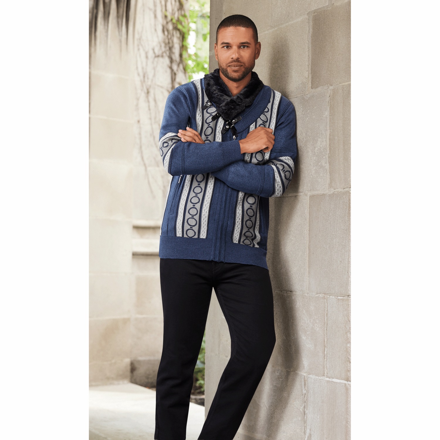 Stacy Adams Fur-Trim Shawl-Collar Sweater | ASHRO