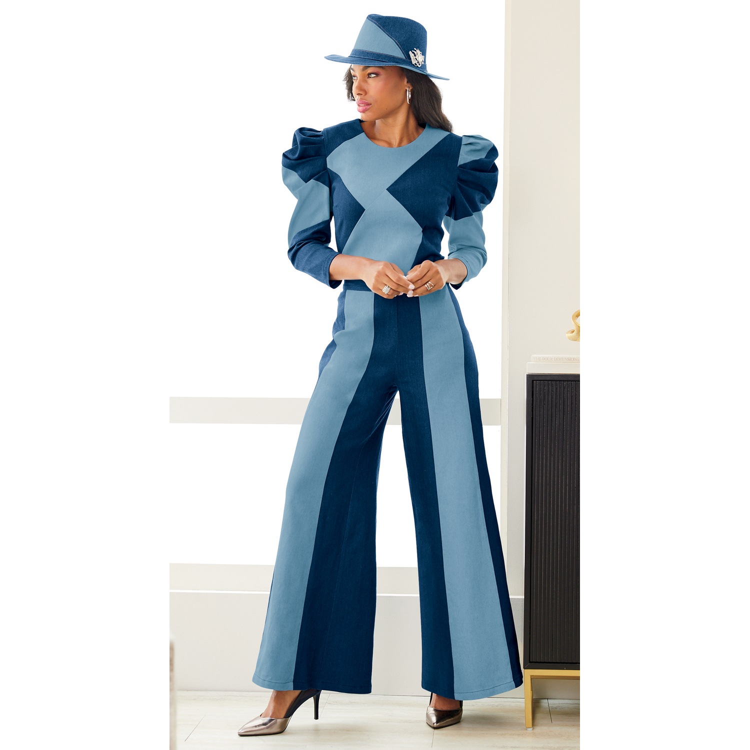 Patchwork Denim Pant Set and Patchwork Denim Hat | ASHRO